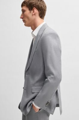 BOSS - Micro-patterned suit in a linen blend - Light Grey