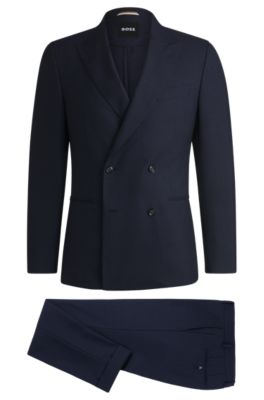 BOSS - Melange suit in virgin wool with natural stretch - Dark Blue