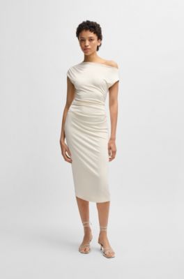 BOSS - Stretch-jersey dress with off-the-shoulder neckline - Natural
