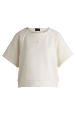 BOSS - Bonded-jersey T-shirt with embroidered script logo - Natural