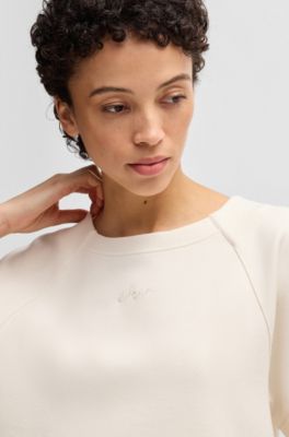 BOSS - Bonded-jersey T-shirt with embroidered script logo - Natural