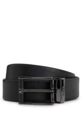BOSS - Reversible belt in smooth and structured Italian leather - Black