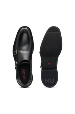HUGO - Sapatos monge em pele com alça dupla - Black
