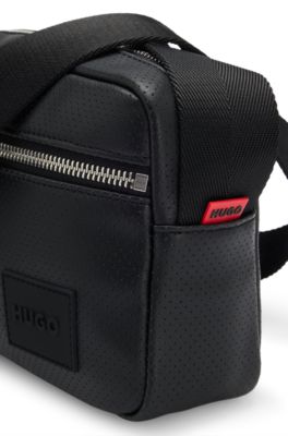 HUGO - Sac porté croisé en similicuir perforé - Noir