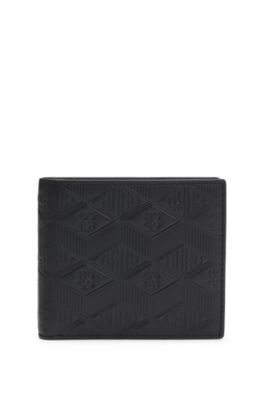 HUGO - Leather wallet with stacked and geometric logo embossing - Black