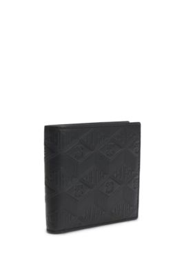 HUGO - Leather wallet with stacked and geometric logo embossing - Black