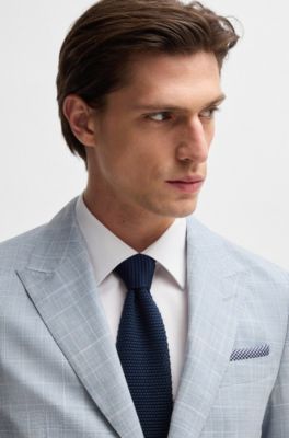 BOSS - Traje slim fit en lana, seda y lino a cuadros - Azul estampado