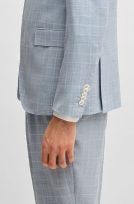 BOSS - Traje slim fit en lana, seda y lino a cuadros - Azul estampado