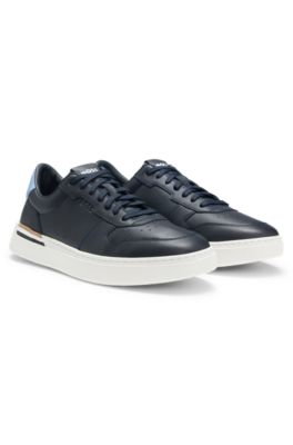 BOSS - Leather trainers with signature-stripe details - Light Blue