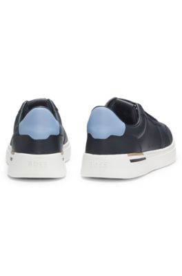 BOSS - Sapatilhas em pele com detalhes de logótipo - Light Blue
