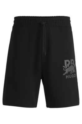HUGO - HUGO x RB cotton-terry shorts with carbon stealth logo - Black