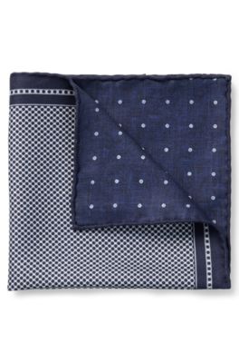 BOSS - Silk pocket square with mixed prints - Dark Blue