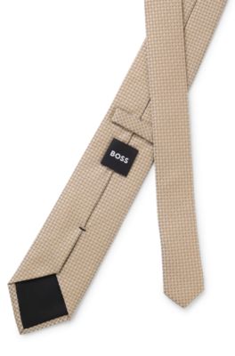BOSS - Silk-blend tie with micro pattern - Natural