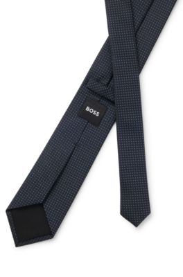 BOSS - Silk-blend tie with micro pattern - Dark Blue