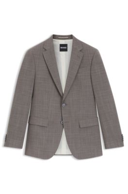BOSS - Regular-fit suit jacket in checked stretch cloth - Beige