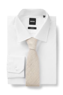 BOSS - Patterned tie in linen and silk - Light Beige