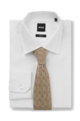 BOSS - Cotton tie with knitted structure - Light Beige