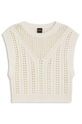 BOSS - Cotton-blend top with open-knit structure - Natural