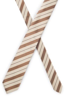 BOSS - Diagonal-stripe tie in Italian-made silk - Brown Patterned