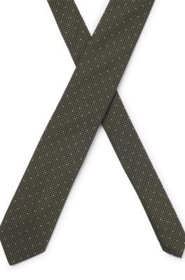 BOSS - Silk-blend tie with micro pattern - Dark Green