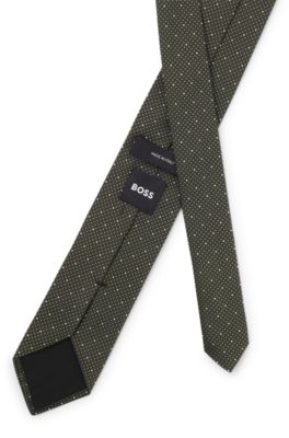 BOSS - Silk-blend tie with micro pattern - Dark Green
