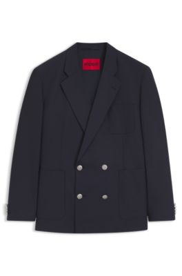 HUGO - Modern-fit blazer in wool-blend poplin - Dark Blue