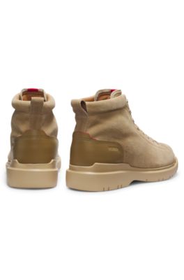 HUGO - Half boots in suede with leather trims - Light Beige