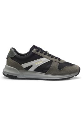HUGO - Deportivas con ribetes de ante y detalles de logo - Gris estampado