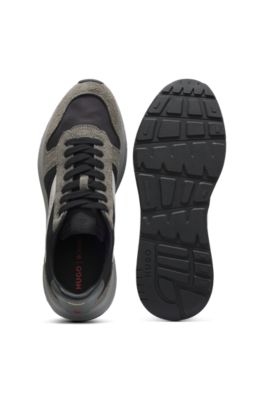 HUGO - Deportivas con ribetes de ante y detalles de logo - Gris estampado