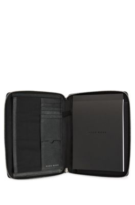 BOSS - A5 conference folder in black textured leather - Black