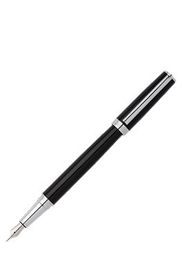 BOSS - Glossy-black lacquer fountain pen with logo ring