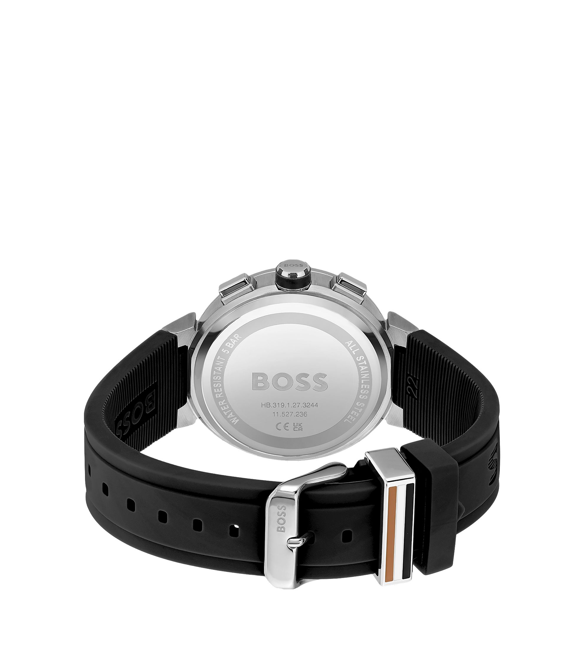 BOSS - Chronograph watch with logo-embossed black strap - Black BOSS - Chronograph watch with logo-embossed black strap - Black
