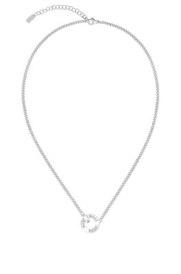 BOSS - Chain necklace with crystal ring and branded link - Silver tone
