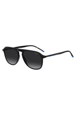 Hugo Black Acetate Sunglasses With Tubular Metal Temples Black