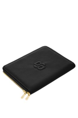 BOSS - Grained matte folder with gold-tone accents - Negro