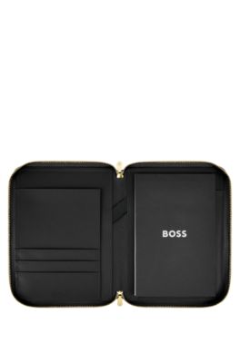 BOSS - Grained matte folder with gold-tone accents - Negro