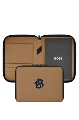 BOSS - Collegiate-style folder with contrast logo detail - Brown