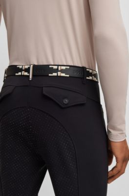 BOSS - Equestrian leather belt with hand-embroidered signature stripes ...