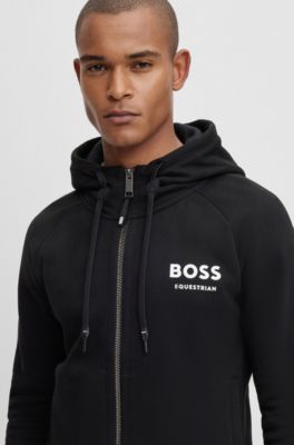 BOSS - Equestrian cotton zip-up hoodie with signature stripes and logo