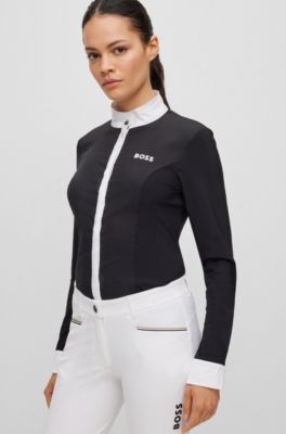 BOSS - Equestrian slim-fit show blouse in mixed materials - Black