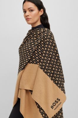 BOSS - Equestrian monogram-pattern poncho in modal and cotton
