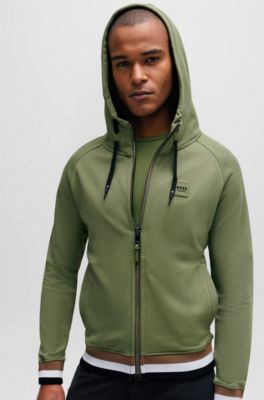 BOSS - Equestrian zip-up hoodie with silicone logo patch - Light Green
