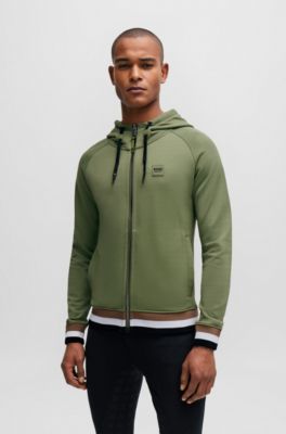 BOSS - Equestrian zip-up hoodie with silicone logo patch - Light Green