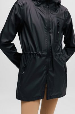 BOSS - Equestrian hooded rain jacket with silicone logo patch - Black