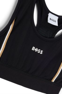 BOSS - Kids' sports bra with signature stripes and logo - Black
