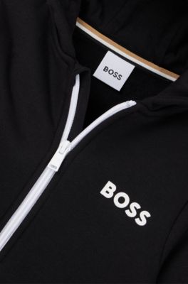 BOSS - Kinderhoodie van een katoenmix met rits en logoprint