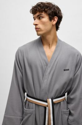 BOSS - Cotton-terry dressing gown with quick-dry inner - Grey