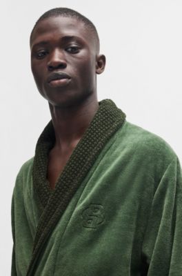 BOSS - Cotton velvet dressing gown with Double B monogram - Green