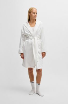 BOSS - Logo-lapel dressing gown in long-fibre cotton - White
