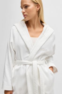 BOSS - Logo-lapel dressing gown in long-fibre cotton - White